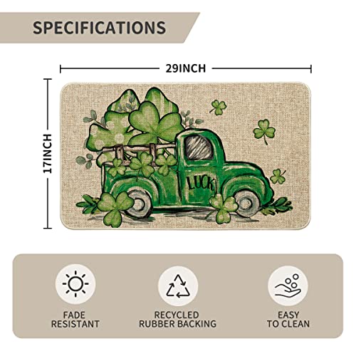 Artoid Mode Loads of Luck Clover Shamrock Truck Decorative Doormat, Seasonal Spring St. Patrick's Day Holiday Low-Profile Floor Mat Switch Mat for Indoor Outdoor 17 x 29 Inch