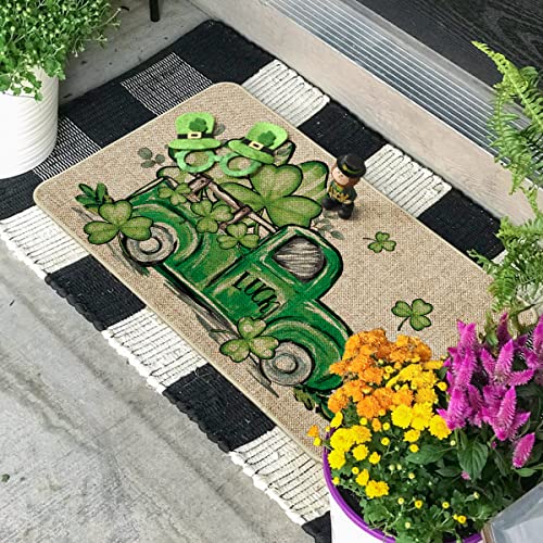 Artoid Mode Loads of Luck Clover Shamrock Truck Decorative Doormat, Seasonal Spring St. Patrick's Day Holiday Low-Profile Floor Mat Switch Mat for Indoor Outdoor 17 x 29 Inch