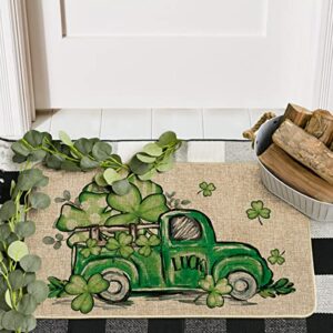 Artoid Mode Loads of Luck Clover Shamrock Truck Decorative Doormat, Seasonal Spring St. Patrick's Day Holiday Low-Profile Floor Mat Switch Mat for Indoor Outdoor 17 x 29 Inch