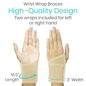 Vive Wrist Wrap Braces (2 Pack) - Tendonitis Support for Carpal Tunnel Arthritis - Sprained Pain Protection Sleeve - Weightlifting & Calisthenics Compression Stabilizer for Women, Men - Adjustable