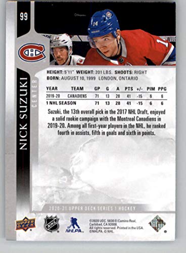 2020-21 Upper Deck Series 1#99 Nick Suzuki Montreal Canadiens Hockey Card