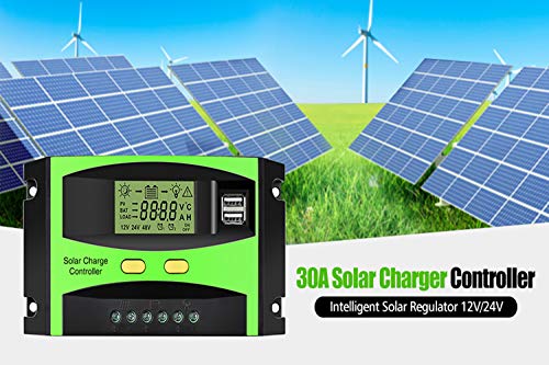 CarBest 30A Solar Charger Controller, 12V/24V Solar Panel Intelligent Regulator with Dual USB Port and LCD Display (Upgraded)