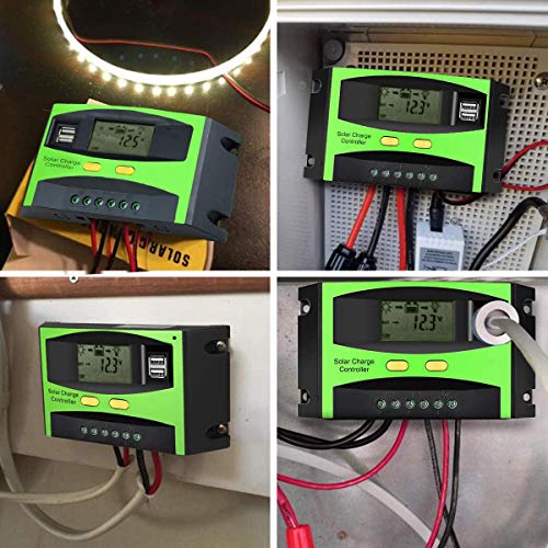 CarBest 30A Solar Charger Controller, 12V/24V Solar Panel Intelligent Regulator with Dual USB Port and LCD Display (Upgraded)