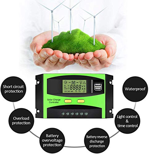 CarBest 30A Solar Charger Controller, 12V/24V Solar Panel Intelligent Regulator with Dual USB Port and LCD Display (Upgraded)