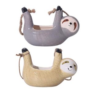 yhnji ceramic sloth hanging planter set of 2 cute flower pot planter holder adorable plant pots hanging bonsai planter for succulent plants home decor