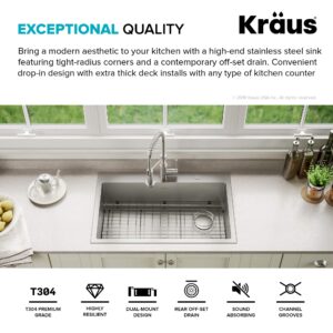 KRAUS 33 x 22 inch Drop-In Top Mount Standart PRO Single Bowl 2-Hole Stainless Steel Kitchen Sink Set (5 Item Bundle: Sink, Bottom Grid, Drain Assembly, Drain Cap, Kitchen Towel), KHT410-33