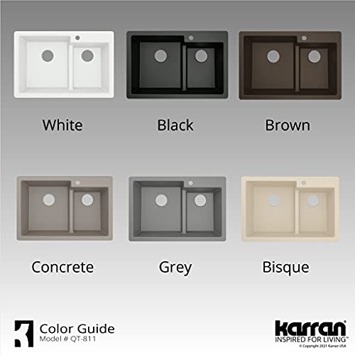 Karran QT-811 33" Top Mount Large/Small Bowl Quartz Kitchen Sink Kit in Brown