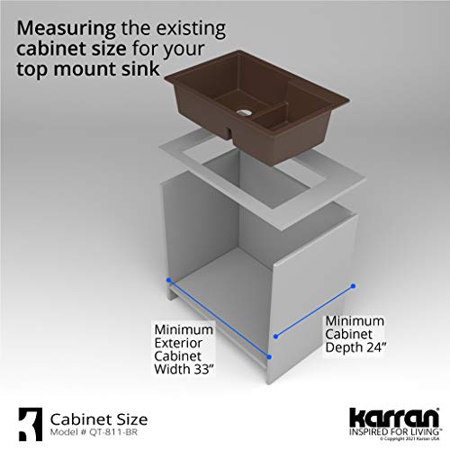 Karran QT-811 33" Top Mount Large/Small Bowl Quartz Kitchen Sink Kit in Brown