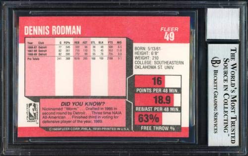 Dennis Rodman Autographed 1989-90 Fleer Card #49 Detroit Pistons Auto Grade 10 Beckett BAS Stock #184725 - Basketball Autographed Cards