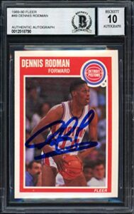 dennis rodman autographed 1989-90 fleer card #49 detroit pistons auto grade 10 beckett bas stock #184725 - basketball autographed cards