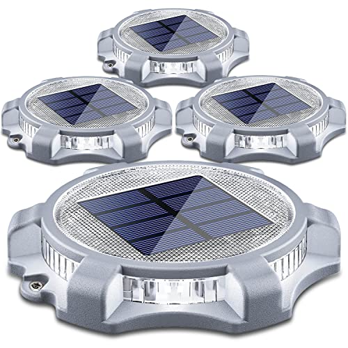 SIEDiNLAR Solar Deck Lights Outdoor 2 Modes LED Dock Driveway Markers Light Solar Powered Waterproof for Step Ground Walkway Stair Pathway Yard Garden Road 4 Pack (Cool White/Warm White)