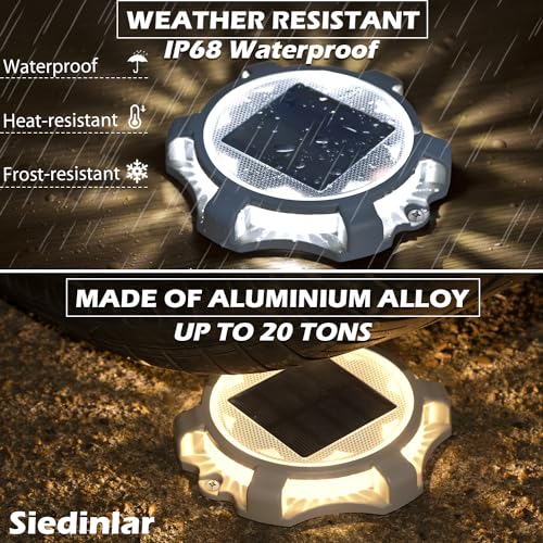 SIEDiNLAR Solar Deck Lights Outdoor 2 Modes LED Dock Driveway Markers Light Solar Powered Waterproof for Step Ground Walkway Stair Pathway Yard Garden Road 4 Pack (Cool White/Warm White)