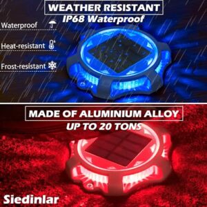 Siedinlar Solar Deck Lights Outdoor 2 Modes LED Driveway Markers Dock Light Solar Powered Waterproof for Step Walkway Ground Stair Pathway Yard Road Garden 4 Pack (Blue/Red)