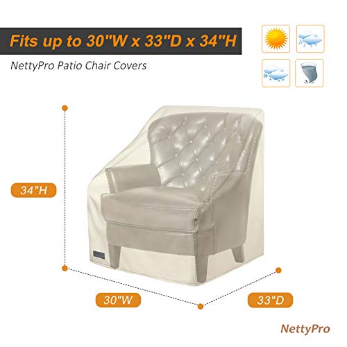 NettyPro Patio Chair Covers for Outdoor Furniture 2 Pack, Waterproof Heavy Duty Lawn Patio Furniture Cover Deep Seat Dining Chair Covers, 30W x 33D x 34H inches, Beige