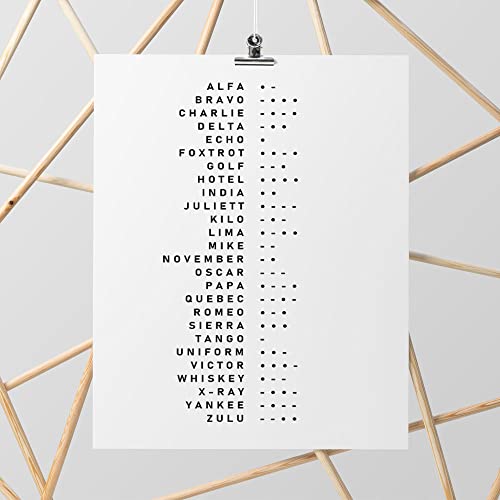 Phonetic Alphabet, Morse Code Sign Print Wall Art, Spelling Alphabet, Military Gifts, Large Abc Poster, Nato, Aviation, Minimalist Art 8 x 10 Inches Frame NOT INCLUDED