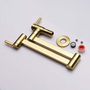 KATAIS Pot Filler Faucet Wall Mount Kitchen Sink Folding Faucet Double Joint Swing Arm Extended Spout Two Shut Off Handle Brass Brushed Gold Finish