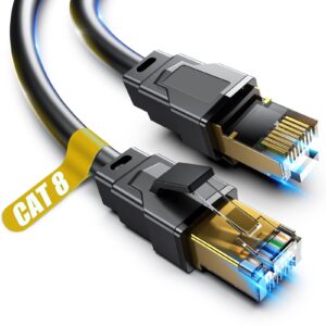 cat 8 ethernet cable, 15ft heavy duty high speed internet network cable, professional lan cable, 26awg, 2000mhz 40gbps with gold plated rj45 connector, shielded in wall, indoor&outdoor