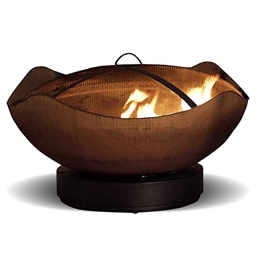 Sunjoy 34 Inch Fire Pits for Outside Large Size Outdoor Patio Round Bowl Shaped Copper Wood Burning Steel Fire Pit with Spark Screen and Poker by AmberCove