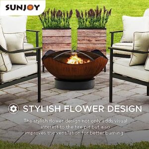 Sunjoy 34 Inch Fire Pits for Outside Large Size Outdoor Patio Round Bowl Shaped Copper Wood Burning Steel Fire Pit with Spark Screen and Poker by AmberCove