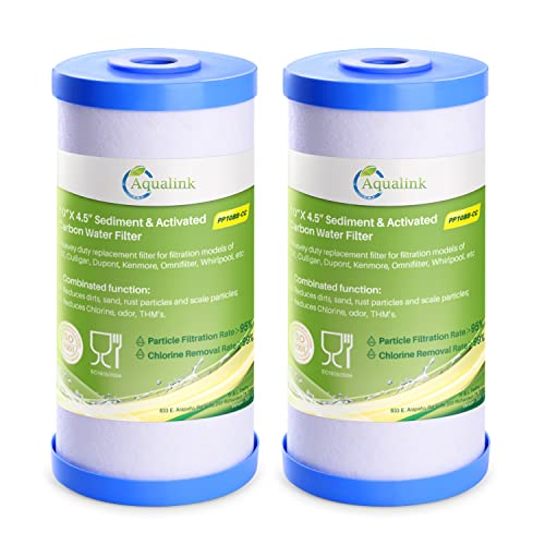 AQUALINK 5 Micron 10" x 4.5" Whole House Sediment Activated Carbon Water Filter Compatible with GE FXHTC, GXWH40L, GXWH35F, GNWH38S Universal Water Filter System 2pack.