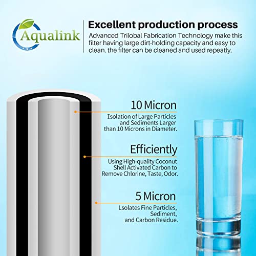 AQUALINK 5 Micron 10" x 4.5" Whole House Sediment Activated Carbon Water Filter Compatible with GE FXHTC, GXWH40L, GXWH35F, GNWH38S Universal Water Filter System 2pack.