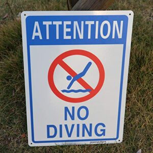 Attention No Diving Pool Sign,14 x 10 inches,Reflective Aluminum,Easy to Mount,UV Protected,Weather Resistant,Waterproof,Durable Ink,Outdoor or Indoor Use,2 Pack