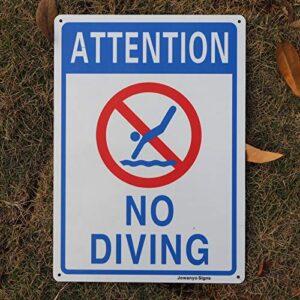 Attention No Diving Pool Sign,14 x 10 inches,Reflective Aluminum,Easy to Mount,UV Protected,Weather Resistant,Waterproof,Durable Ink,Outdoor or Indoor Use,2 Pack