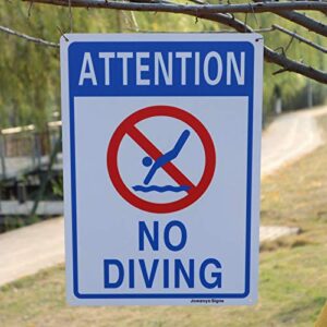 Attention No Diving Pool Sign,14 x 10 inches,Reflective Aluminum,Easy to Mount,UV Protected,Weather Resistant,Waterproof,Durable Ink,Outdoor or Indoor Use,2 Pack