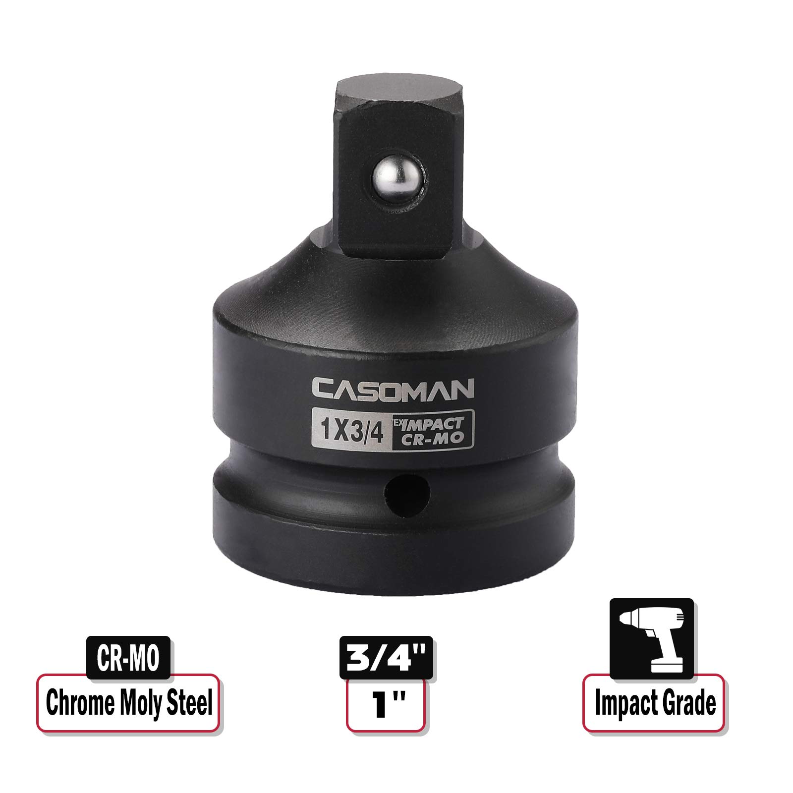 CASOMAN 1-Inch Drive F to 3/4-Inch (M) Impact Adapter, Cr-Mo Steel, 1"F to 3/4"M Socket with Friction Ball, Exceeds ANSI Standards