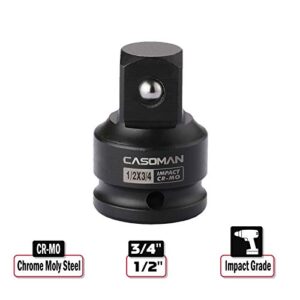 CASOMAN 1/2 Inch Drive 1/2" Female x 3/4" Male Impact Adapter, Cr-Mo Steel, 1/2"F to 3/4"M Socket with Friction Ball