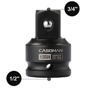 CASOMAN 1/2 Inch Drive 1/2" Female x 3/4" Male Impact Adapter, Cr-Mo Steel, 1/2"F to 3/4"M Socket with Friction Ball