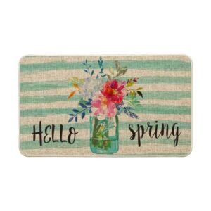 artoid mode watercolor stripes hello spring doormat, seasonal holiday home low-profile floor mat switch mat for indoor outdoor 17 x 29 inch