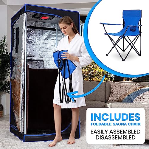 ZONEMEL Portable Full Size Infrared Sauna, Personal Sauna Tent with Remote Control, Heating Foot Pad, Foldable Chair, Sauna Robe, Home Sauna for Detox, Relaxation (Black, L 31.5” x W 31.5” x H 70.9”)