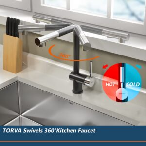 TORVA Black Pull Down Kitchen Faucets, Stainless Steel Kitchen Sink Faucet with Pull Out Sprayer Single Handle with Deck Plate, Matte Black