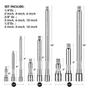 MIXPOWER 9-Piece Extension Bar Set, 1/4", 3/8" and 1/2" Drive Socket Extension Bar, CR-V, Mirror Finish