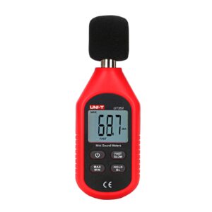 uni-t ut353 decibel meter, digital sound level meter 30-130db audio noise volume measure device max/min fast/slow data hold lcd backlit auto power off