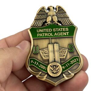 leo challenge coins cl12-07 u.s. border patrol cbp bpa agent september 11th 9/11 commemorative 20th anniversary memorial shield honor first, medium