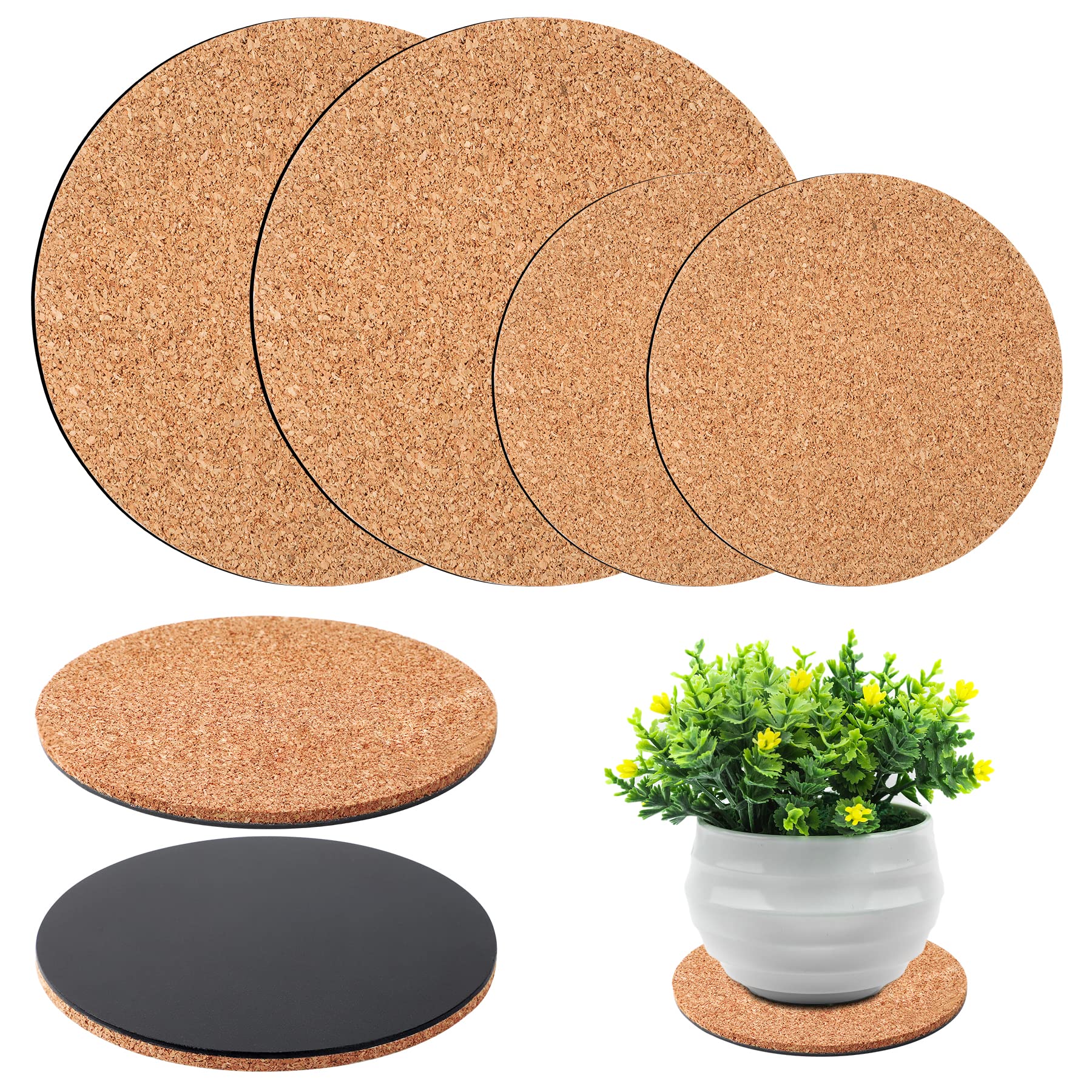 Cork Plant Coasters,Augshy 4 Pieces Cork Plant Mats for Indoor Plants and Garden Pots,Plant Saucer for Indoors (4 Inches,6 Inches)