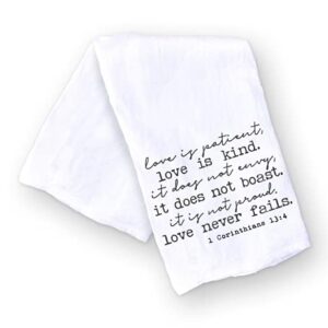 Handmade Corinthians Kitchen Towels - 100% Cotton Dish Towel Love is Patient Love is Kind - Valentine Engagement Bridal Shower Newlywed Hostess Gift (Love is Patient Love is Kind)