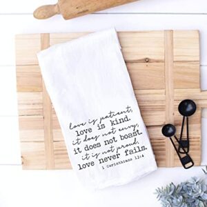 Handmade Corinthians Kitchen Towels - 100% Cotton Dish Towel Love is Patient Love is Kind - Valentine Engagement Bridal Shower Newlywed Hostess Gift (Love is Patient Love is Kind)