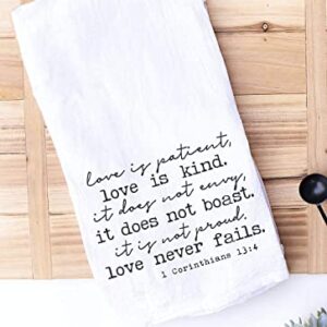 Handmade Corinthians Kitchen Towels - 100% Cotton Dish Towel Love is Patient Love is Kind - Valentine Engagement Bridal Shower Newlywed Hostess Gift (Love is Patient Love is Kind)