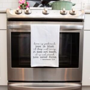 Handmade Corinthians Kitchen Towels - 100% Cotton Dish Towel Love is Patient Love is Kind - Valentine Engagement Bridal Shower Newlywed Hostess Gift (Love is Patient Love is Kind)