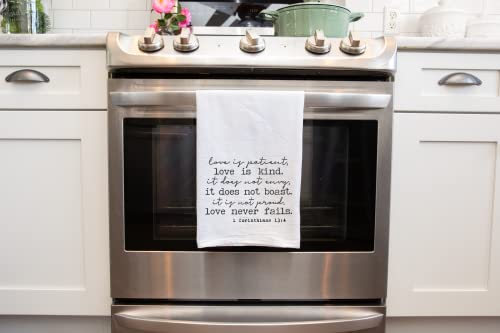 Handmade Corinthians Kitchen Towels - 100% Cotton Dish Towel Love is Patient Love is Kind - Valentine Engagement Bridal Shower Newlywed Hostess Gift (Love is Patient Love is Kind)