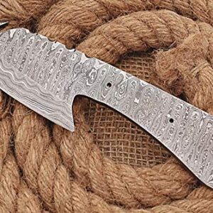 8 inches long hand forged spear point gut hook skinning knife blade, knife making supplies, Damascus steel blank blade Pocket knife with 3 Pin hole, 3.5 inches cutting edge, 4.25" scale space