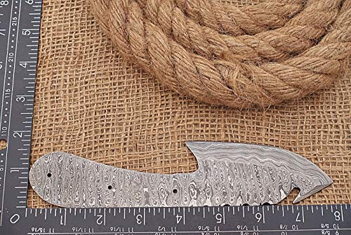 8 inches long hand forged spear point gut hook skinning knife blade, knife making supplies, Damascus steel blank blade Pocket knife with 3 Pin hole, 3.5 inches cutting edge, 4.25" scale space