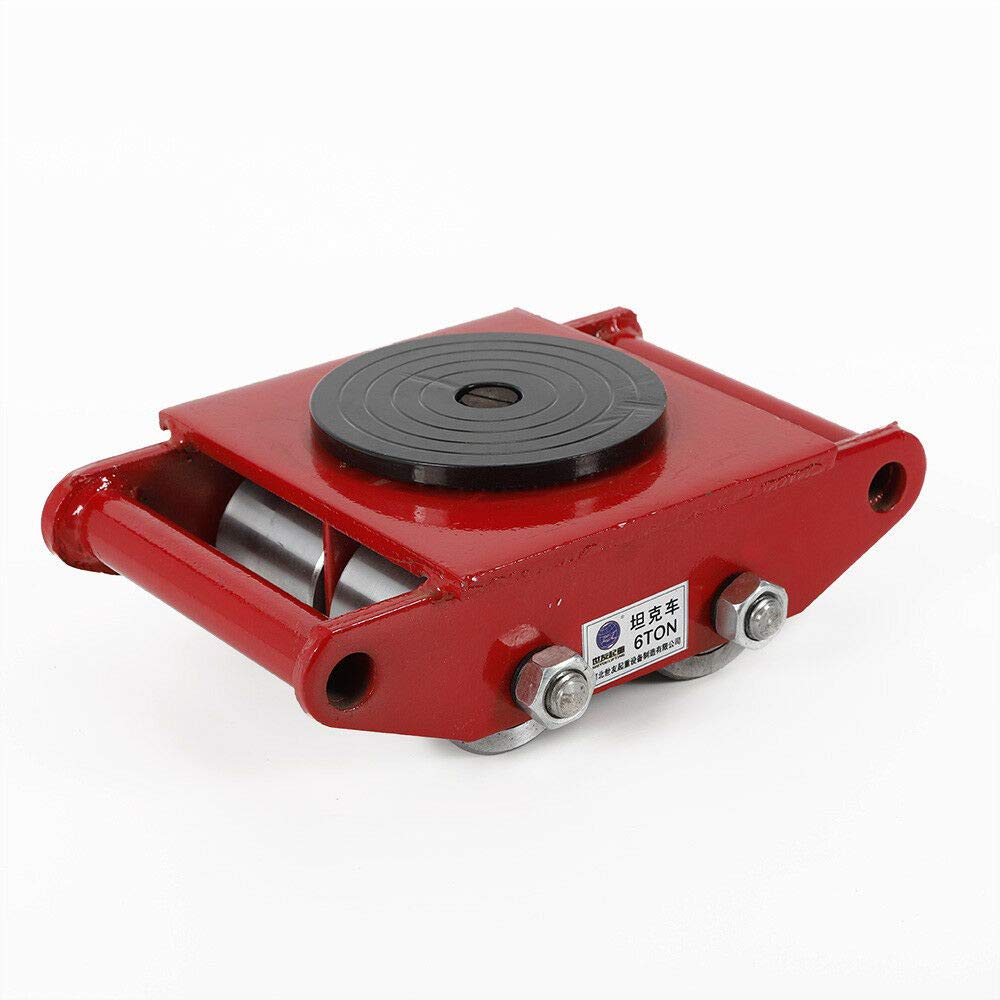 Industrial Machinery Mover Machinery Skate Dolly Machine Dolly Skate Machinery Roller Mover Cargo Trolley (Red+Steel Wheel - 6T/13,200lbs)