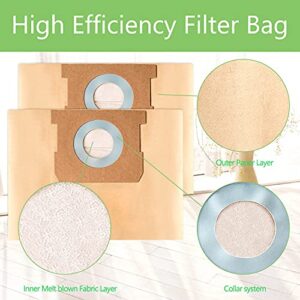 6 Pack AT25-1238 Replacement Filter Bags for Porter-Cable and Stanley 4 Gallon Wet Dry Vacuum SL18301-3B