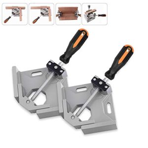 2 pack right angle clamp - 90 degree clamps for woodworking, single handle aluminum alloy corner clamp with adjustable swing jaw for welding, wood-working, drilling, crafting project