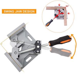 2 Pack Right Angle Clamp - 90 Degree Clamps for Woodworking, Single Handle Aluminum Alloy Corner Clamp with Adjustable Swing Jaw for Welding, Wood-Working, Drilling, Crafting Project