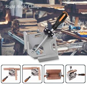 2 Pack Right Angle Clamp - 90 Degree Clamps for Woodworking, Single Handle Aluminum Alloy Corner Clamp with Adjustable Swing Jaw for Welding, Wood-Working, Drilling, Crafting Project